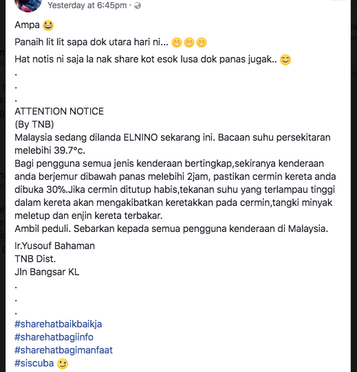 TNB Keluarkan Notis Langkah-Langkah Menghadapi Cuaca Panas Ketika ...